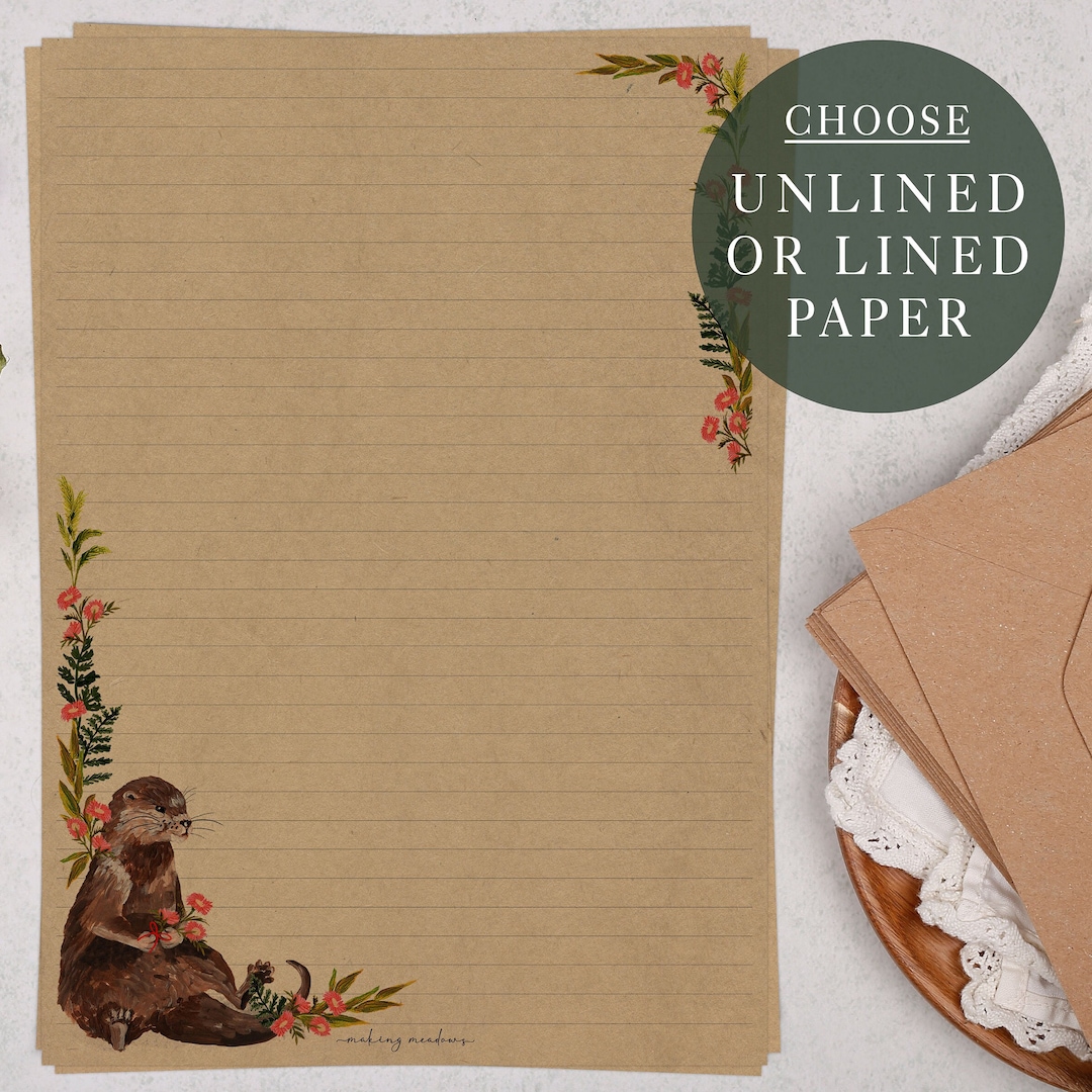 A4 Kraft Letter Writing Paper With Otter - Lined or Unlined Stationery ...