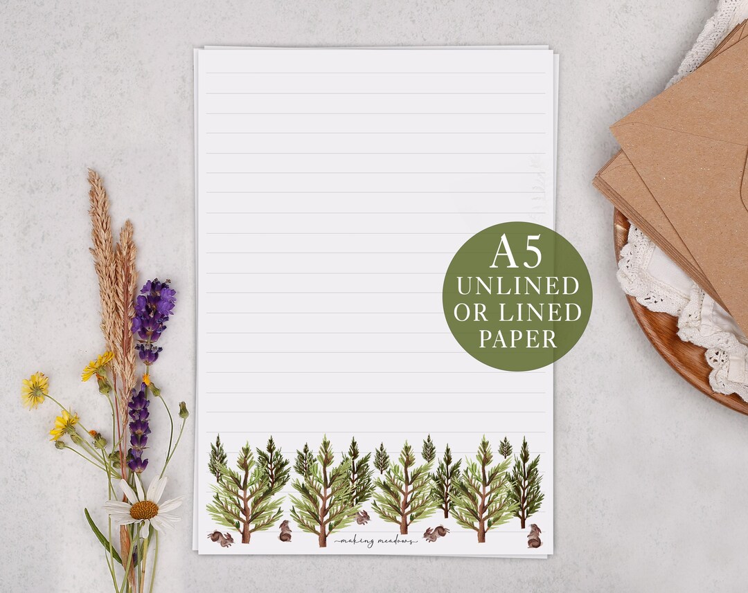 A5 Letter Writing Paper With Woodland Forest - Lined or Unlined ...