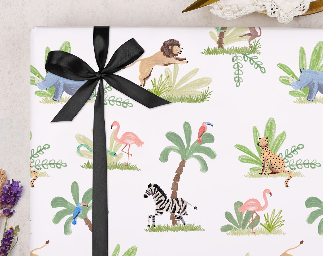 Children's Safari Birthday Wrapping Paper | Unisex White Children's ...