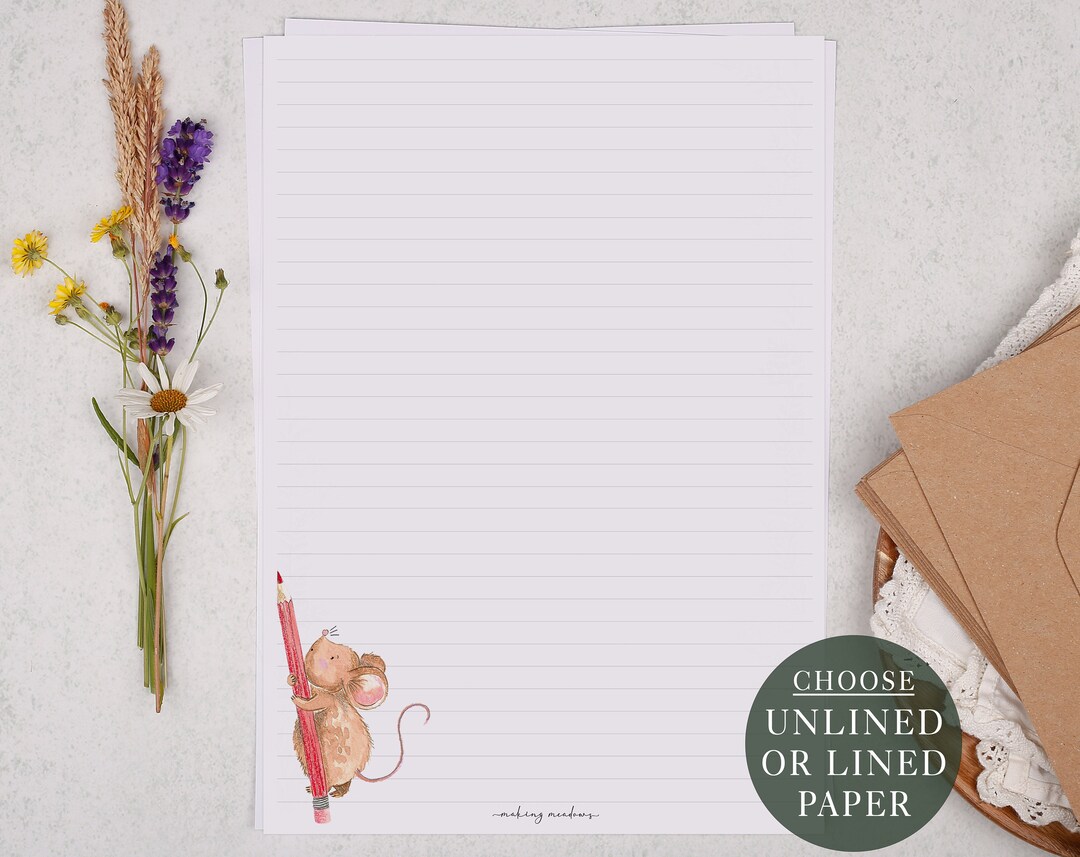A4 Letter Writing Paper Sheets | Cute Watercolour Mouse With Drawing ...