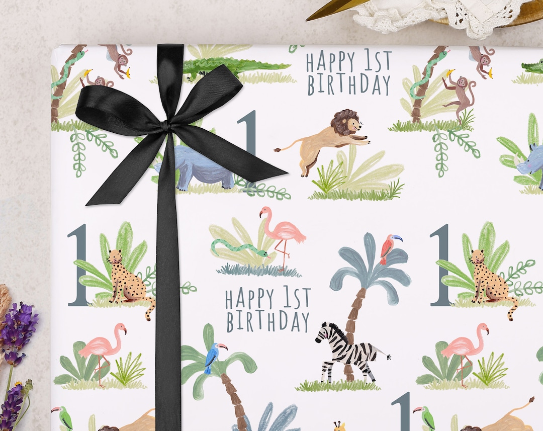1st Birthday Wrapping Paper for One Year Old Child | White Children's ...