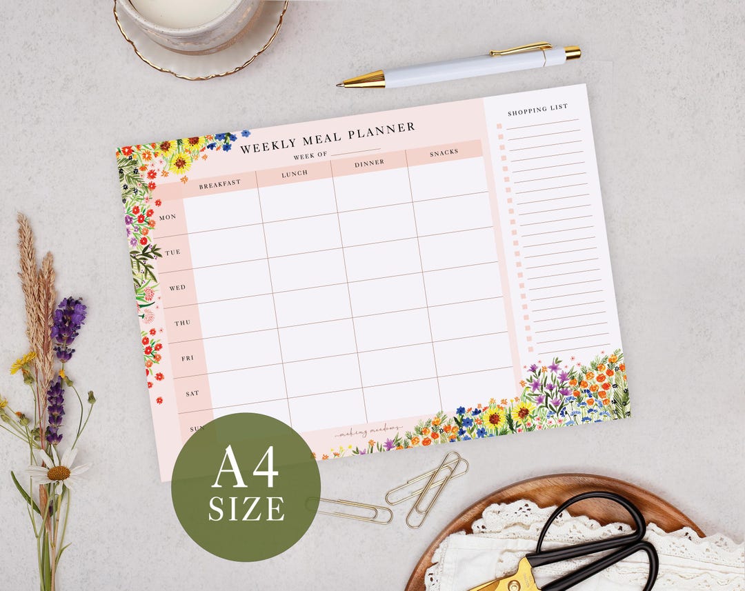 Meal Planner Pad With Pink Floral Design - Food Shopping & Healthy ...