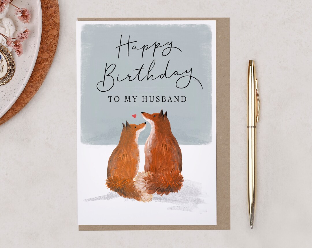 Fox Birthday Card for Husband | Foxes Kissing, Blue Sentimental Happy ...