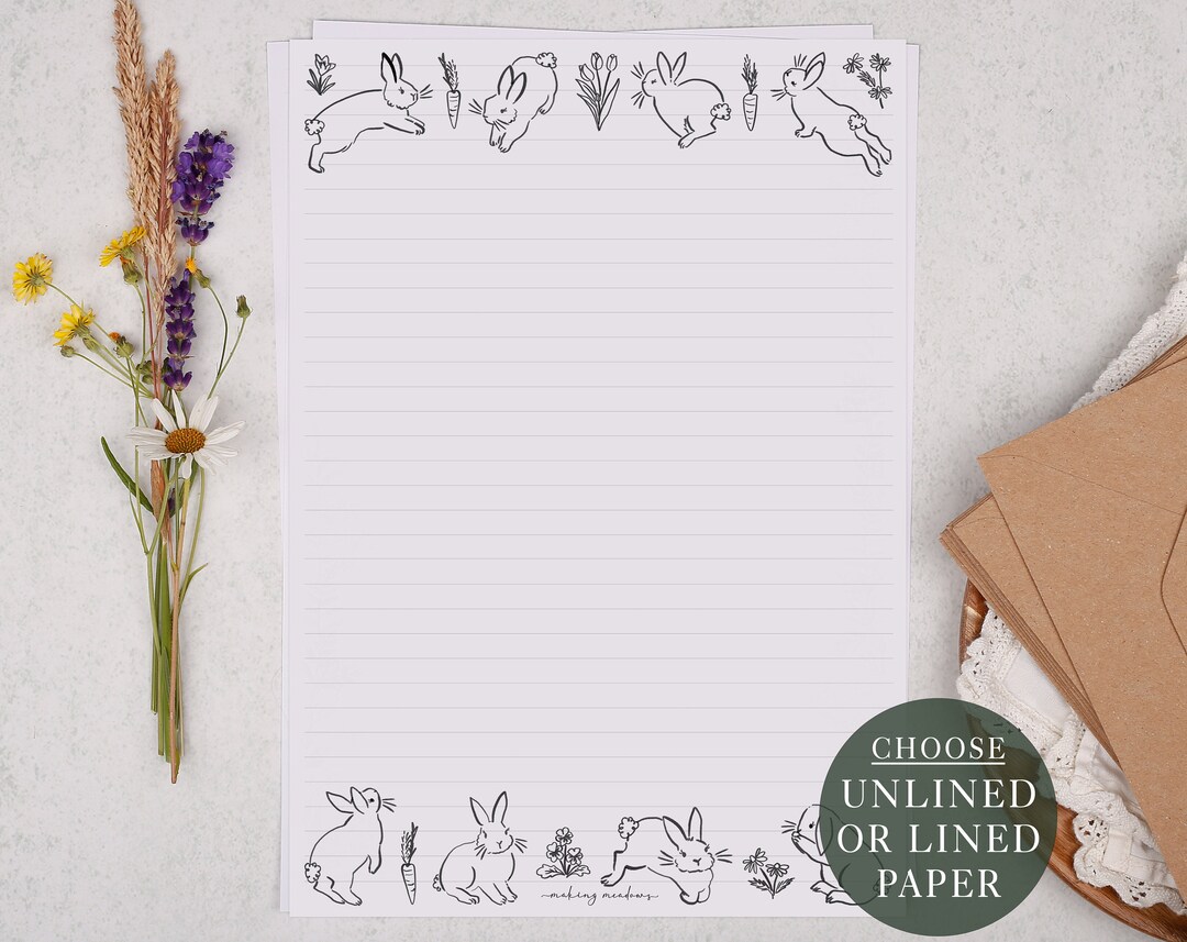 Easter A4 Letter Writing Paper Sheets | Linear Bunny Rabbit Border ...