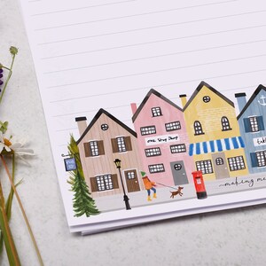 A4 Letter Writing Paper Sheets | Cute Town Village House Border | Lined ...