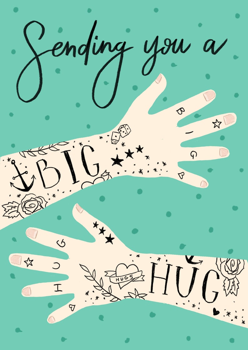 Funny Sending You A Big Hug Card Thinking Of You Teal Blue Etsy