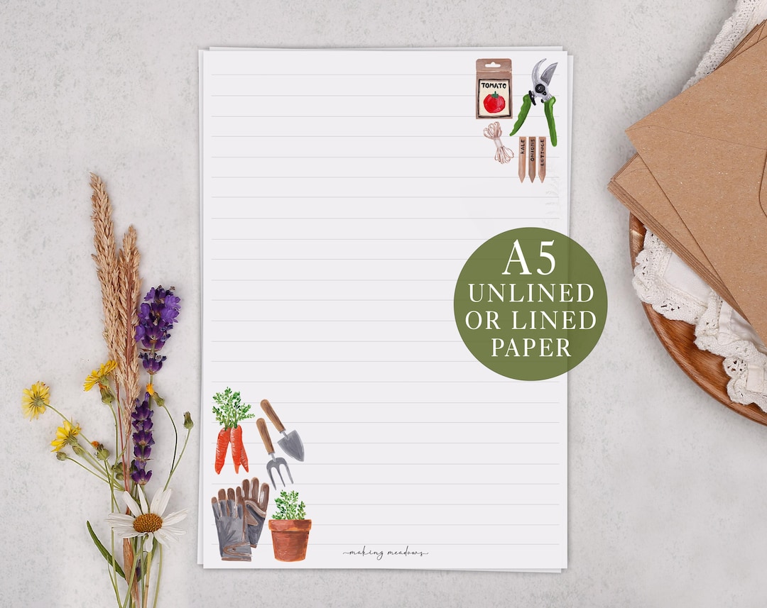 A5 Letter Writing Paper With Vegetable Gardening - Lined or Unlined ...