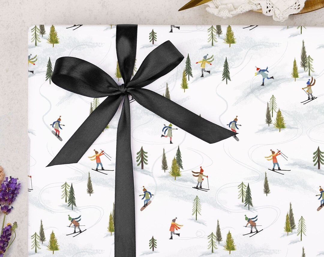 Christmas Wrapping Paper With Alphine Ski Rustic Design - Luxury Gift ...