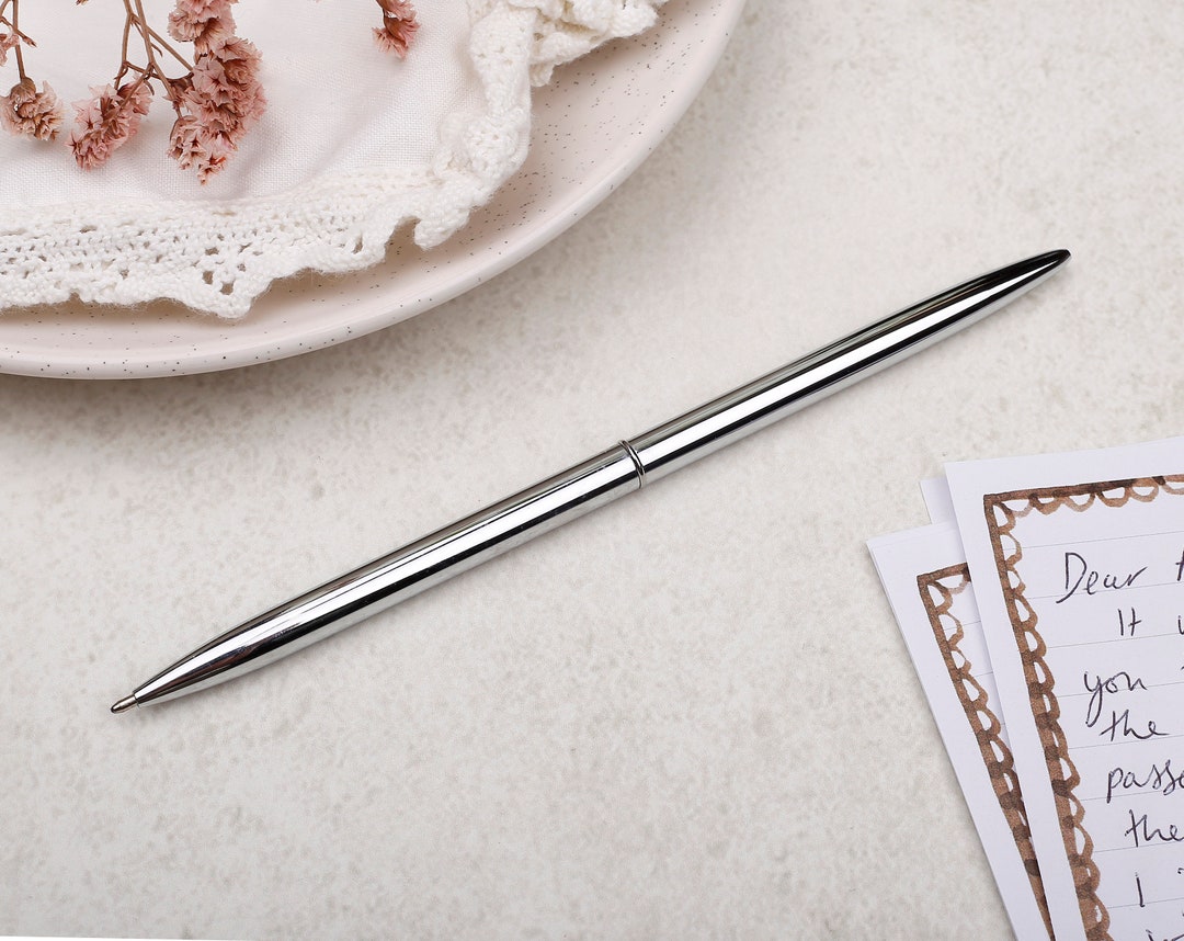 Silver Ballpoint Pen | Slim Metal Pen | Metallic Modern Pen | Guestbook ...