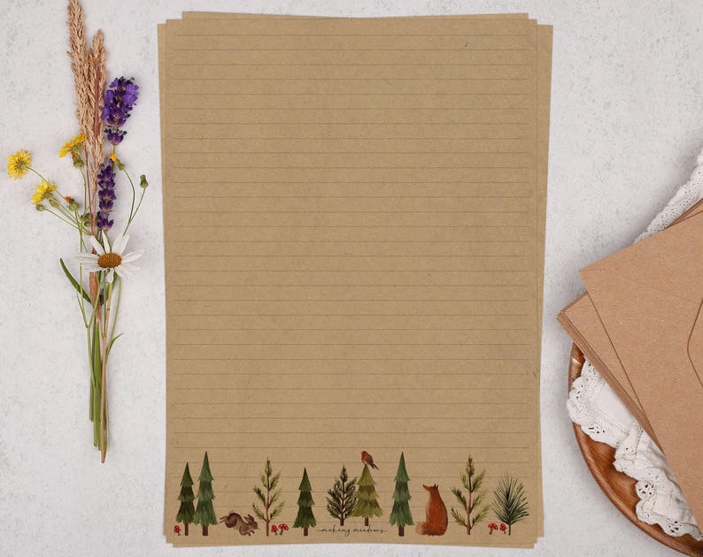 A4 Kraft Letter Writing Paper With Woodland Animals - Lined or Unlined ...