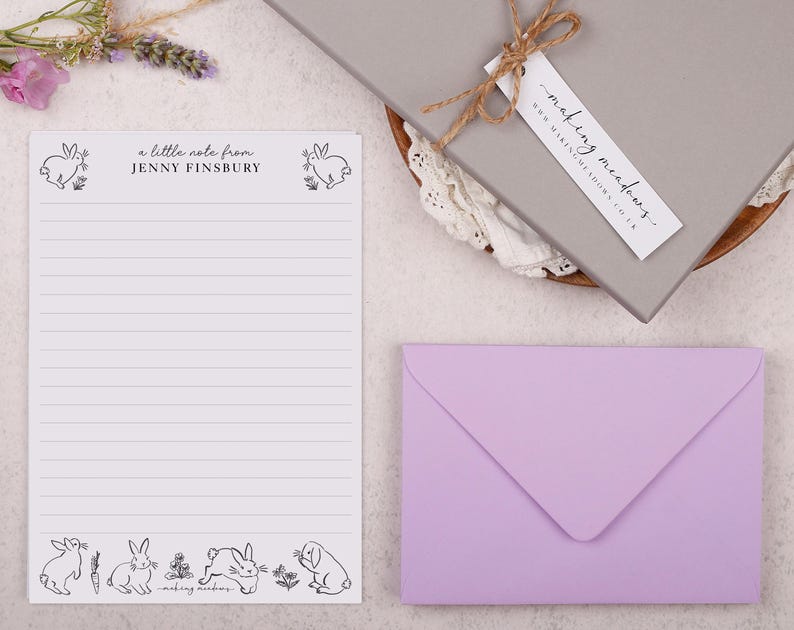 A5 Personalised Letter Writing Paper With Easter Bunny Rabbit - Lined ...