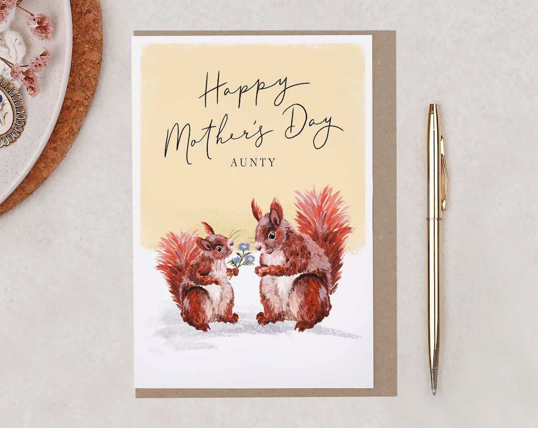 Aunty Mother's Day Card With Squirrel Design, Happy Mothers Day Card ...