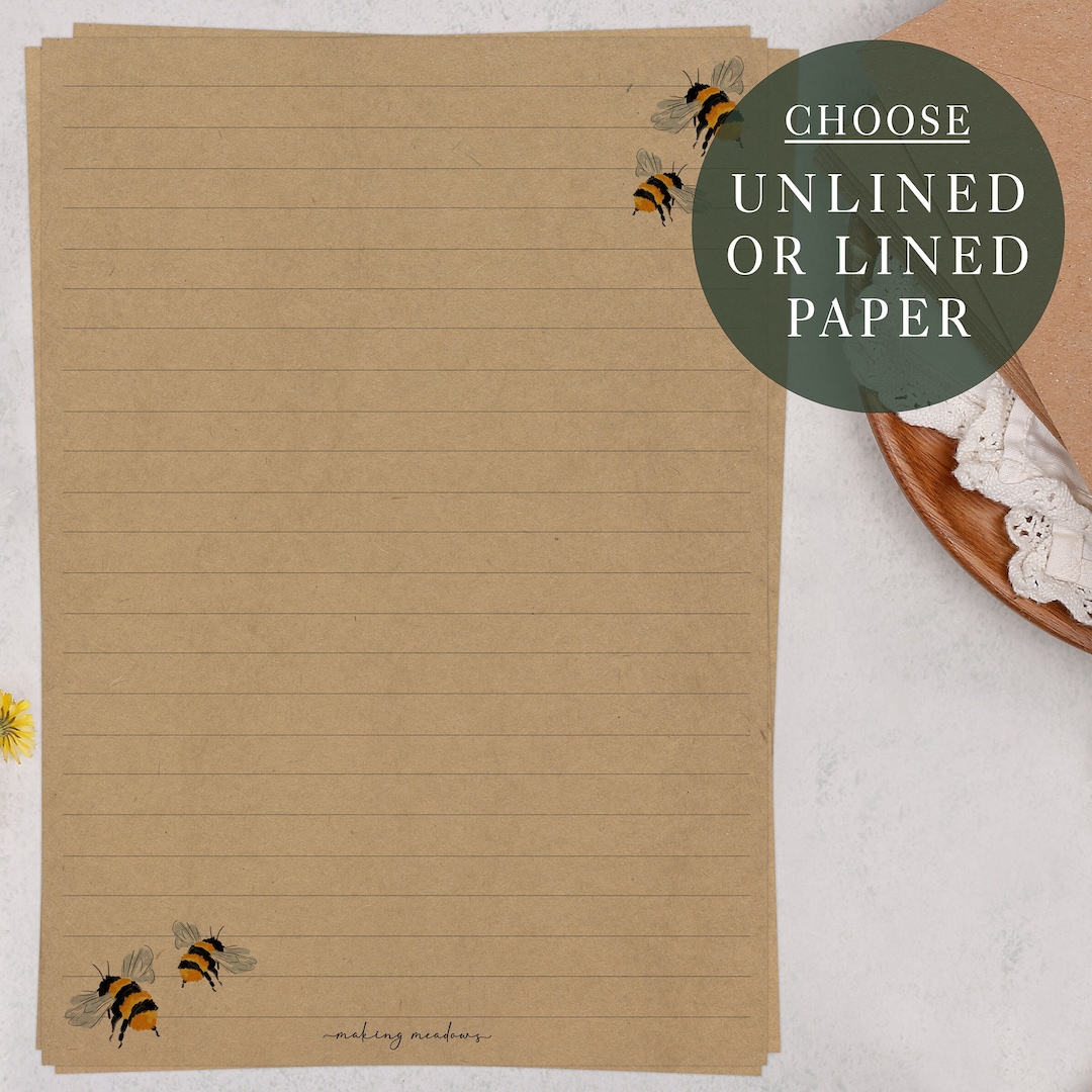 A5 Kraft Letter Writing Paper With Bumble Bee - Lined or Unlined ...