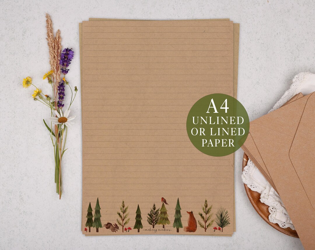 A4 Kraft Letter Writing Paper With Woodland Animals - Lined or Unlined ...