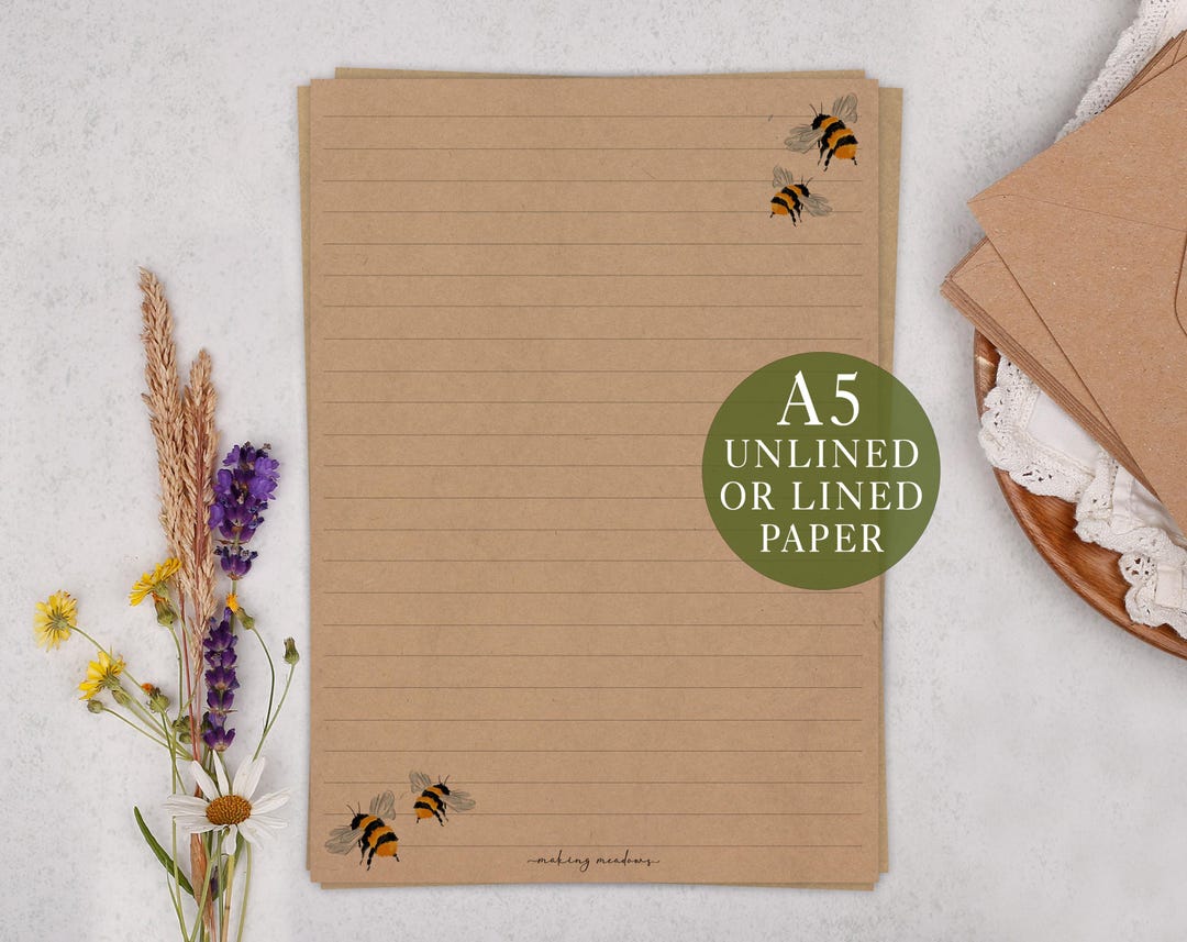 A5 Kraft Letter Writing Paper With Bumble Bee - Lined or Unlined ...