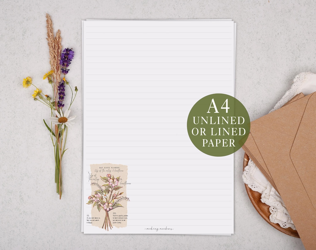 A4 Letter Writing Paper With May Birth Flower - Lined or Unlined ...