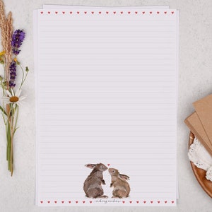 A4 Letter Writing Paper Sheets | Cute Rabbits and Ditsy Hearts Border ...