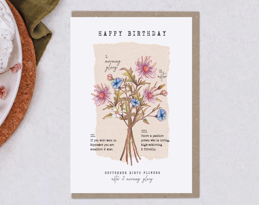 September Birth Flower Card for Her Birth Month Aster & Morning Glory ...