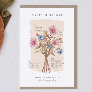 September Birth Flower Card for Her | Birth Month Aster & Morning Glory ...