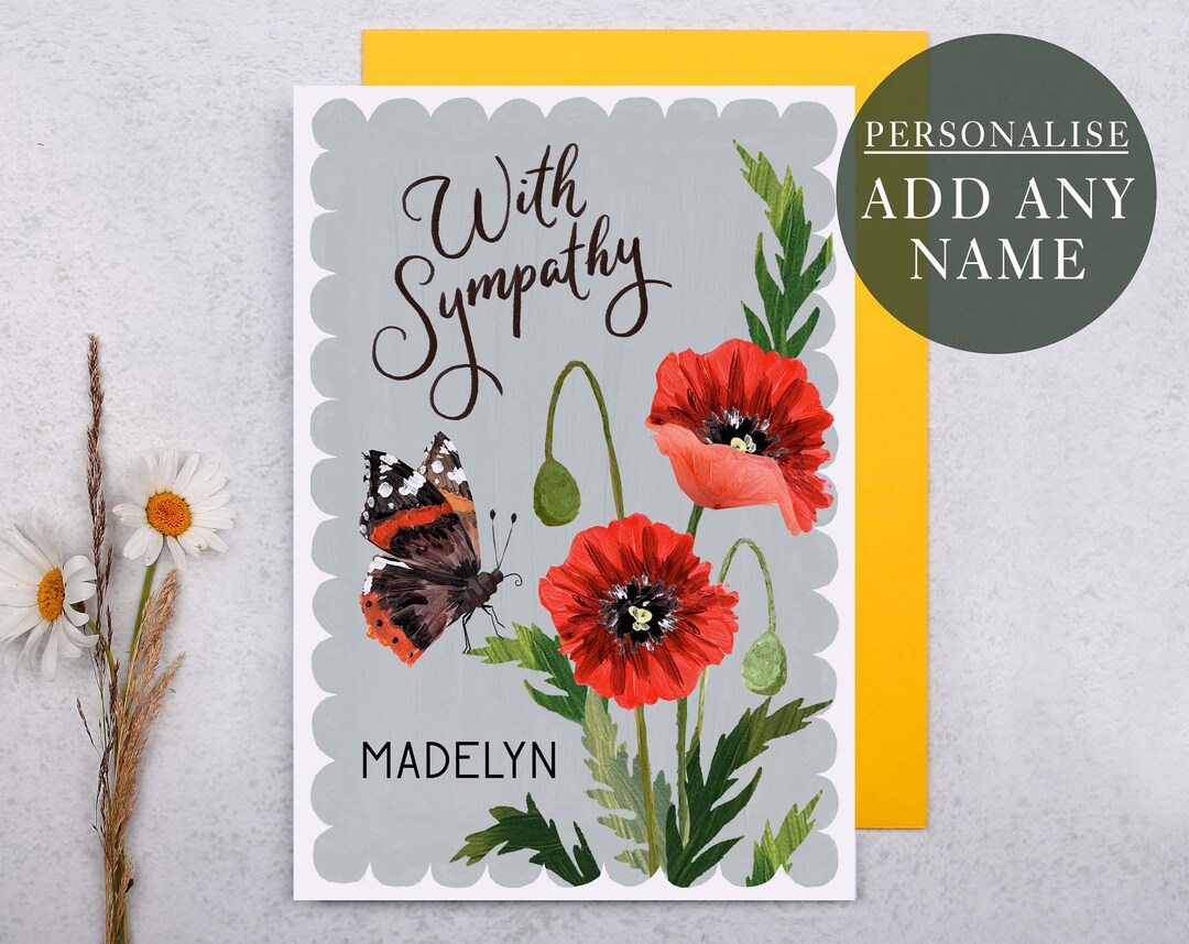 Personalised With Sympathy Card for Him or Her | Poppy Flowers and ...