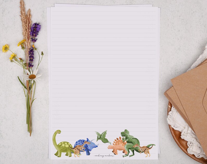 A4 Letter Writing Paper With Children's Dinosaur Design - Lined or ...