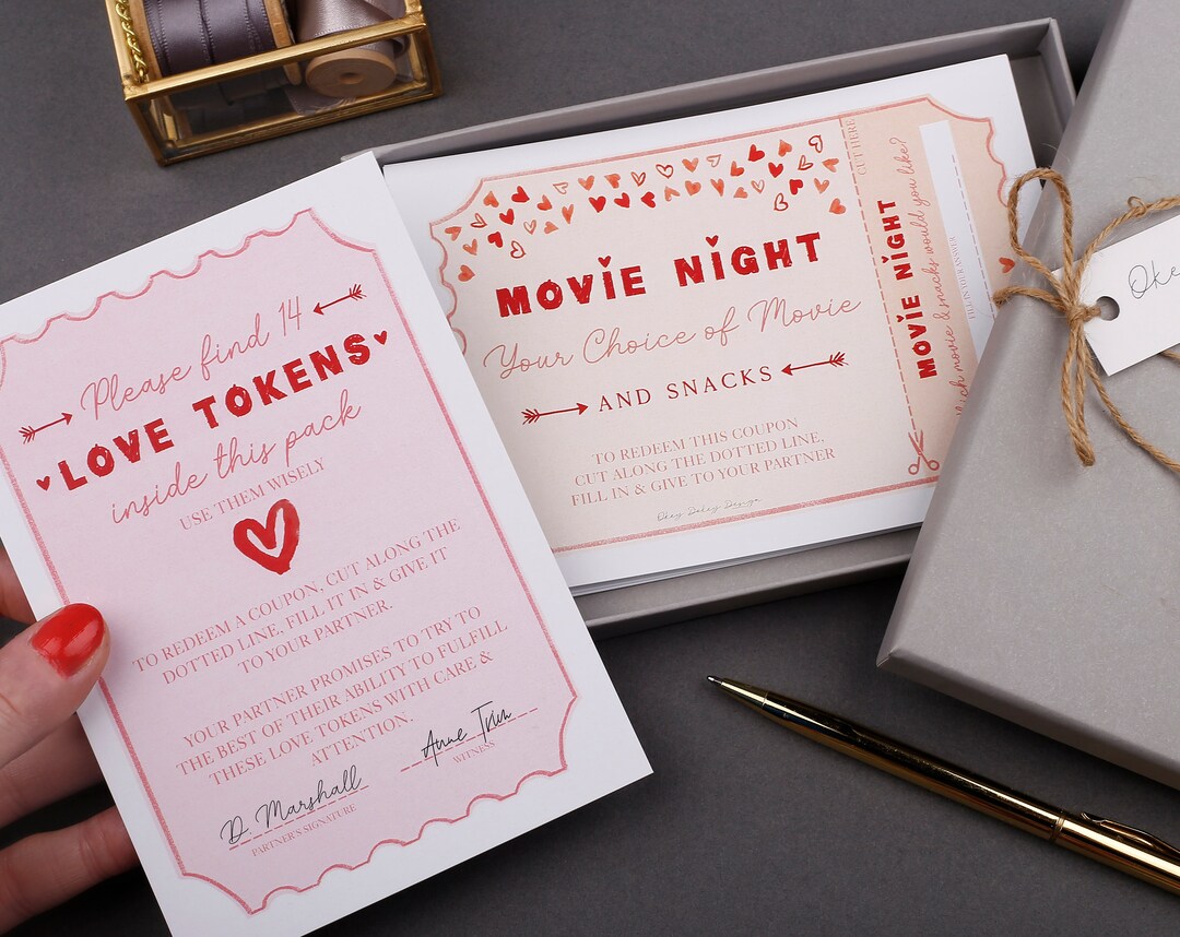 Love Vouchers Gift Set - Romantic Valentine or Anniversary Pink Coupons ...