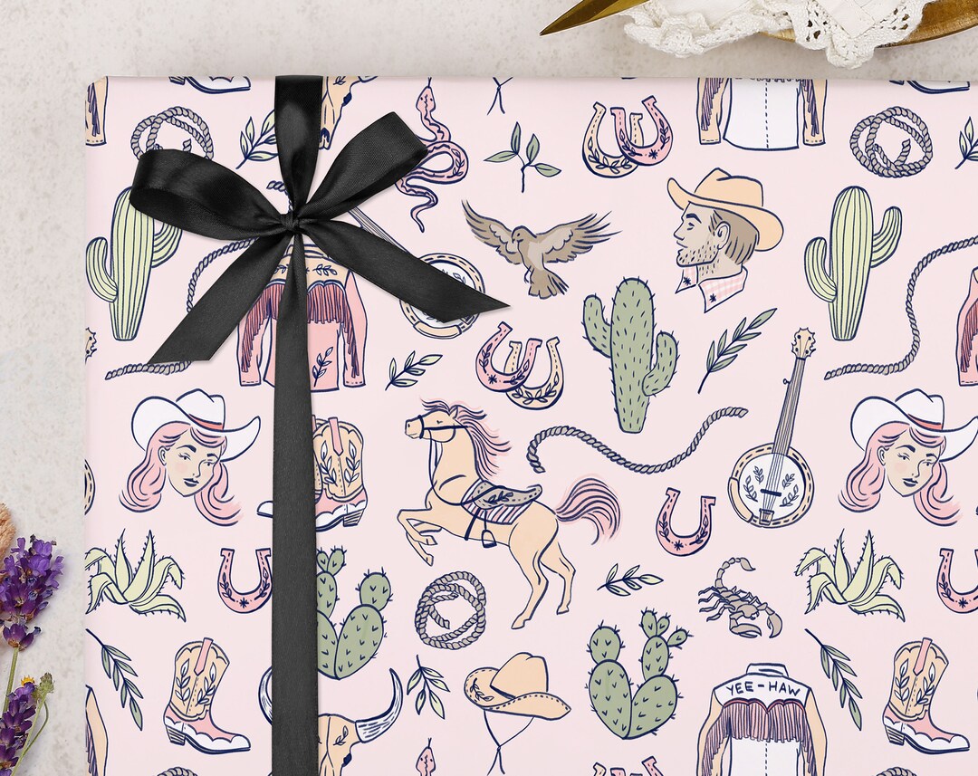 Rodeo Cowboy Wrapping Paper for Her | Wild West Country & Western Gift ...