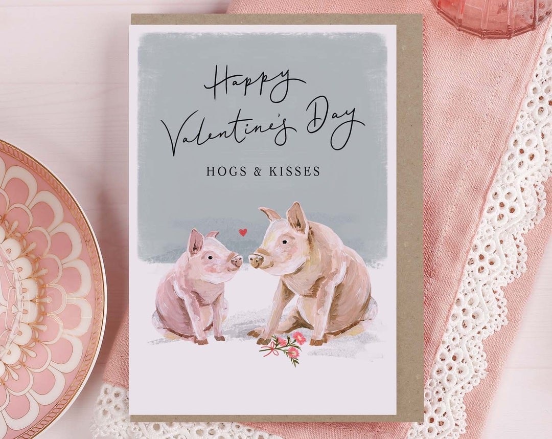 Pig Valentines Day Card for Him - Husband Hogs & Kisses - Etsy