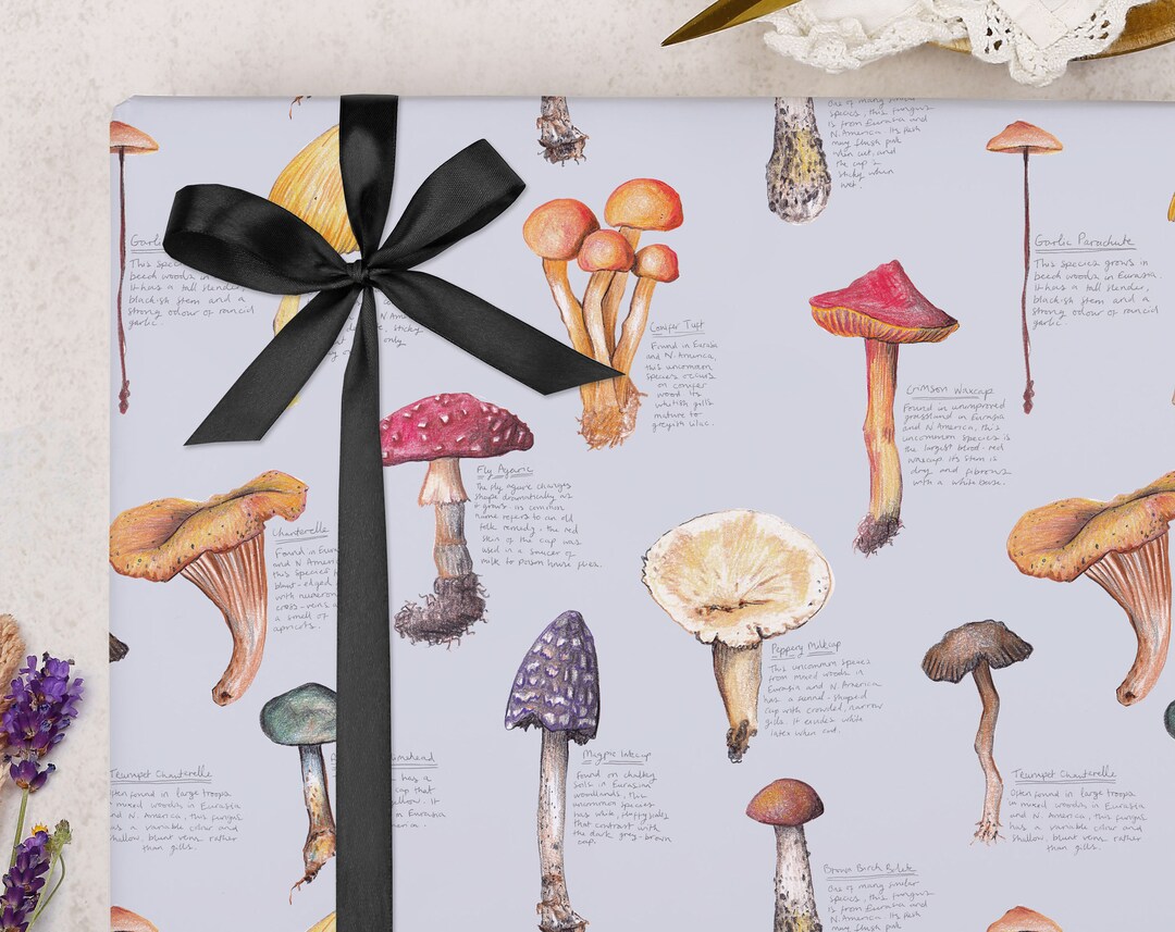 Blue Mushroom Wrapping Paper | Fungi Gift Wrap With Cute Mushrooms ...