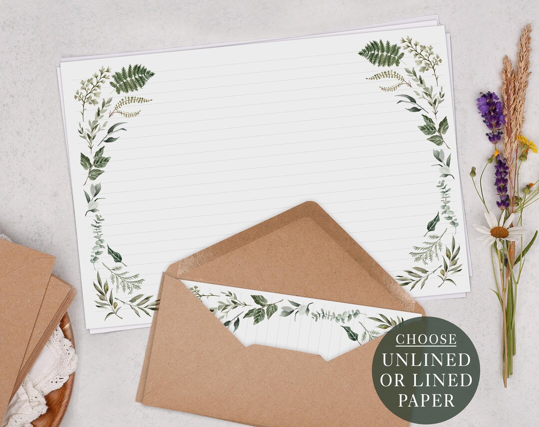 A4 Landscape Letter Writing Paper With Botanical Greenery - Lined or ...
