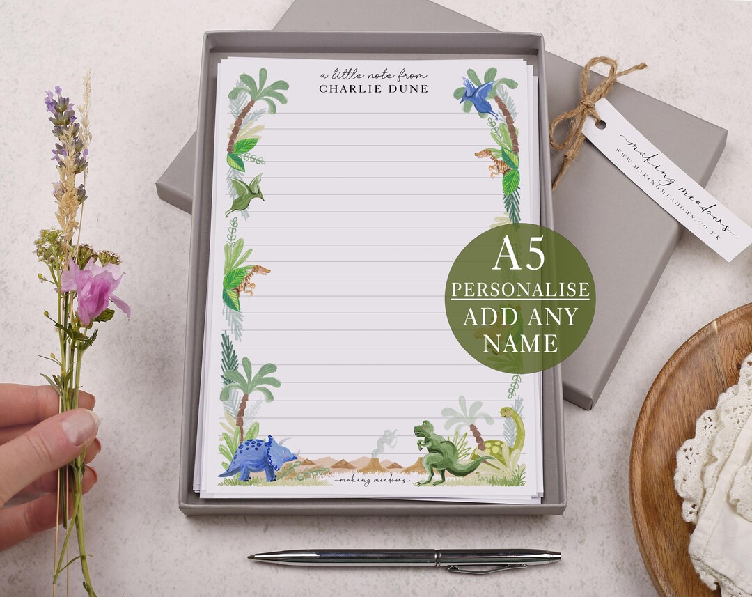 A5 Personalised Letter Writing Paper With Children’s Dinosaurs - Lined ...