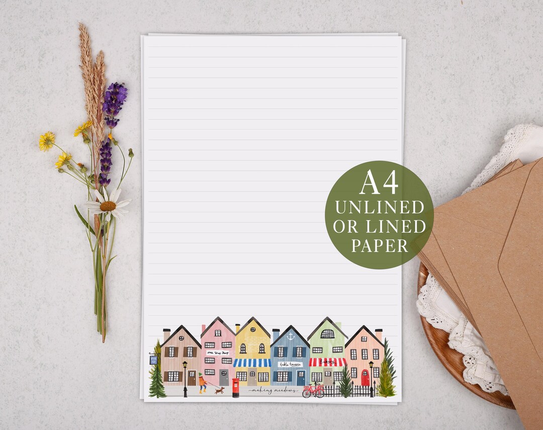 A4 Letter Writing Paper With Colourful Houses - Lined or Unlined ...