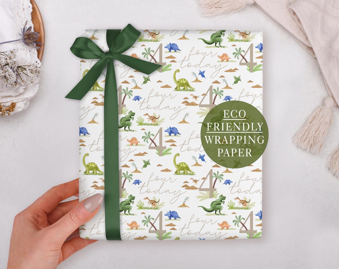 4th Birthday Wrapping Paper for Children With Dinosaur Design - Luxury ...
