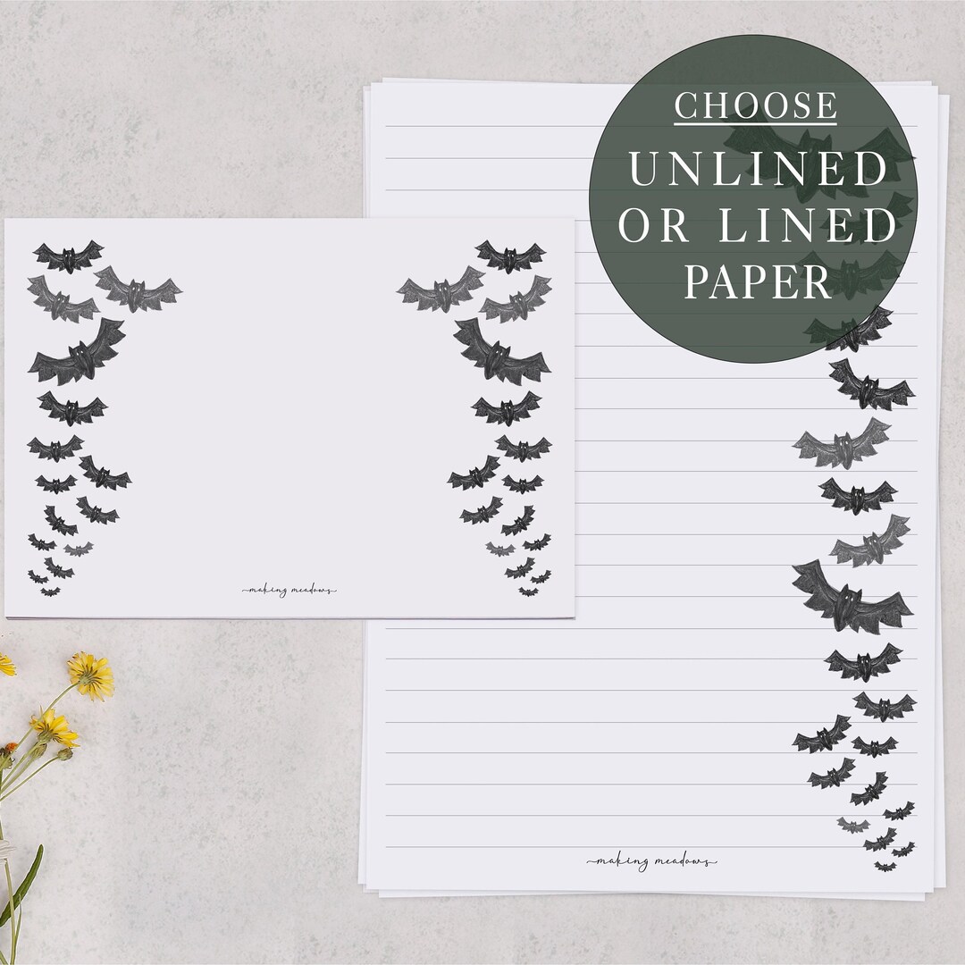 A5 Letter Writing Paper & Matching Envelopes in Gothic Bat - Lined or ...