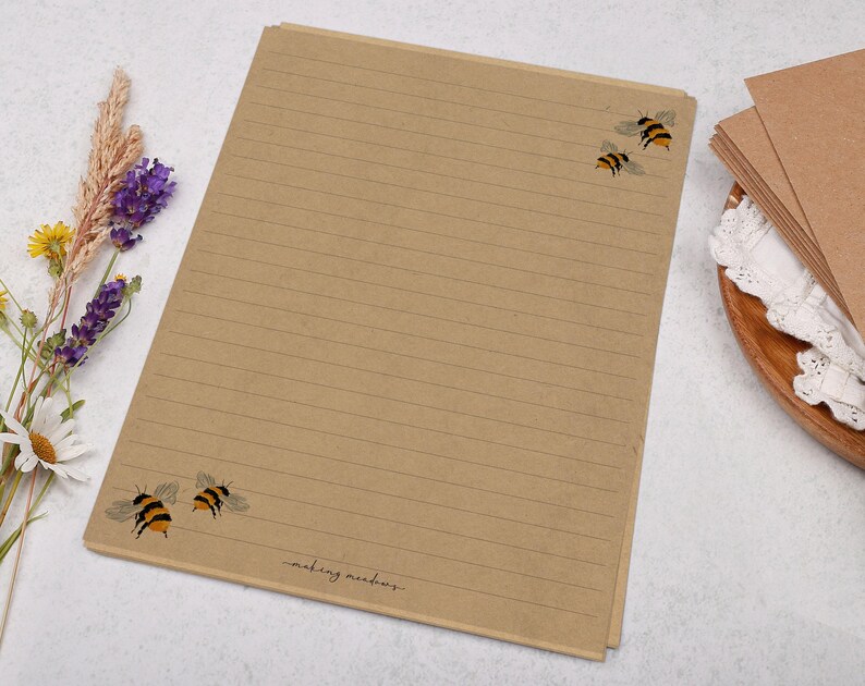 A5 Kraft Letter Writing Paper With Bumble Bee - Lined or Unlined ...