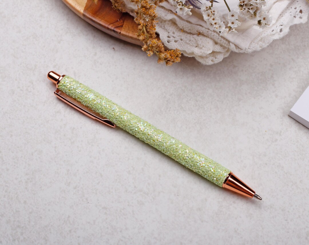 Green Glitter & Rose Gold Pen - Luxury Ballpoint for Letter Writing ...
