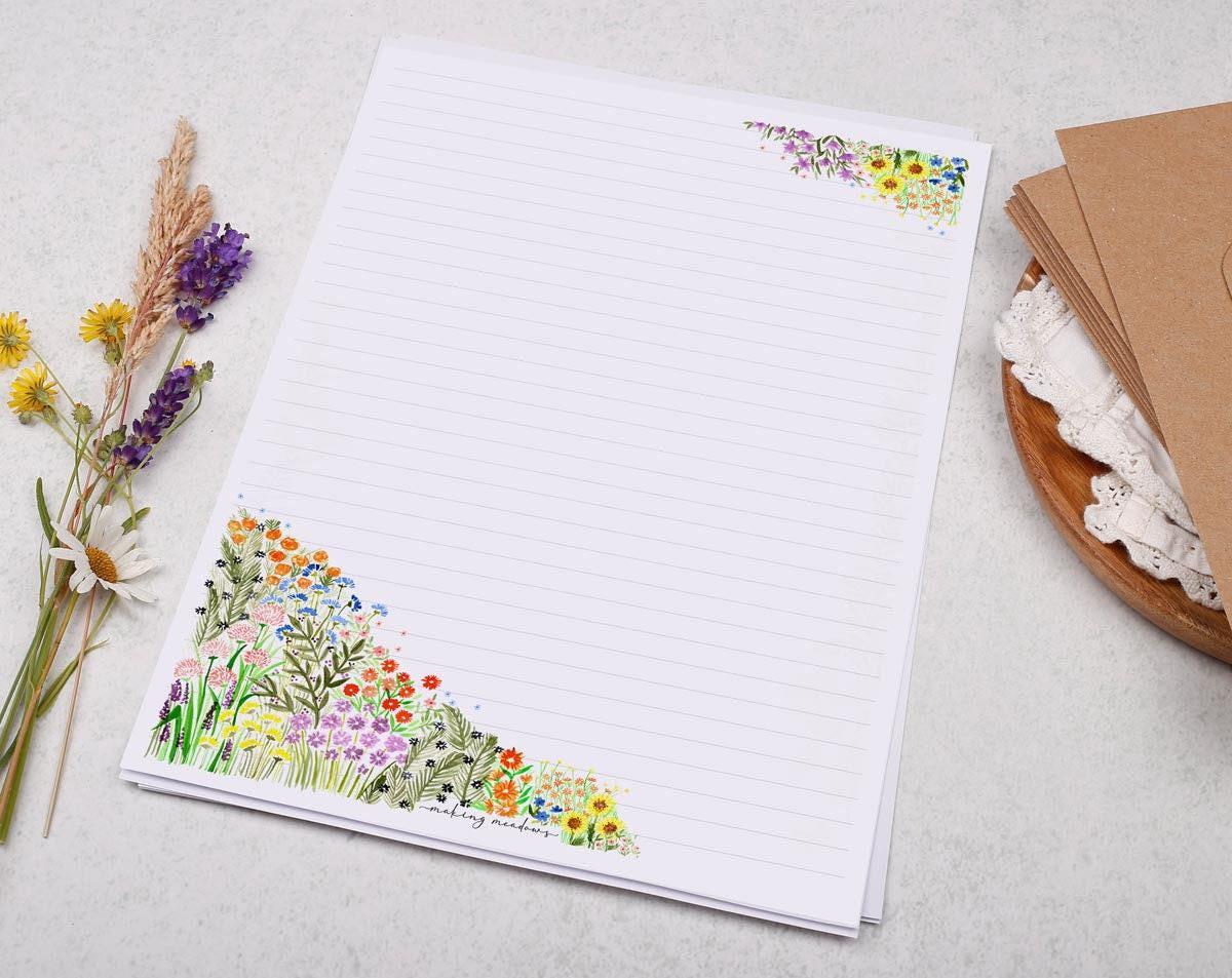 A4 Letter Writing Paper With Watercolour Floral Flowers - Lined or ...