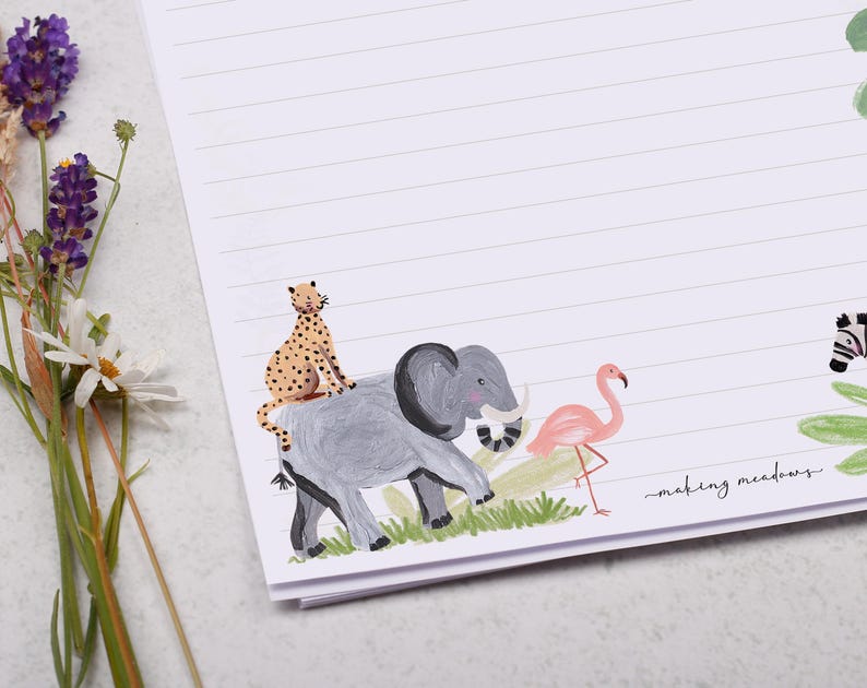 A4 Letter Writing Paper With Safari Animals - Lined or Unlined ...