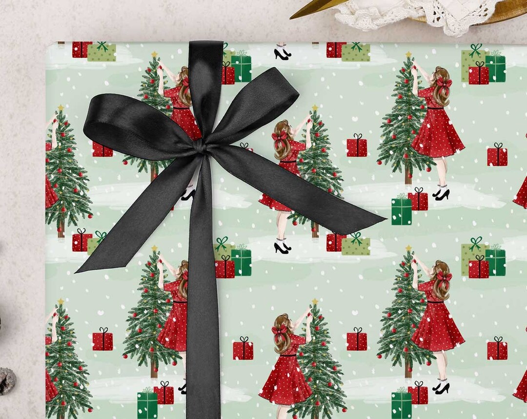 Christmas Wrapping Paper | Vintage, Retro, Tree Gift Wrap | FOLDED ...