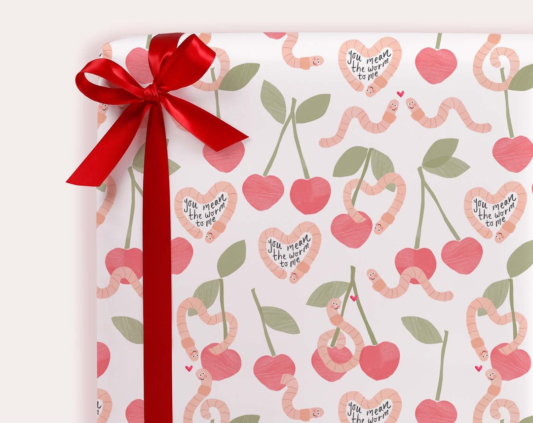 Cherry Gift Wrapping Paper for Her or Him | Anniversary & Valentine Pun ...
