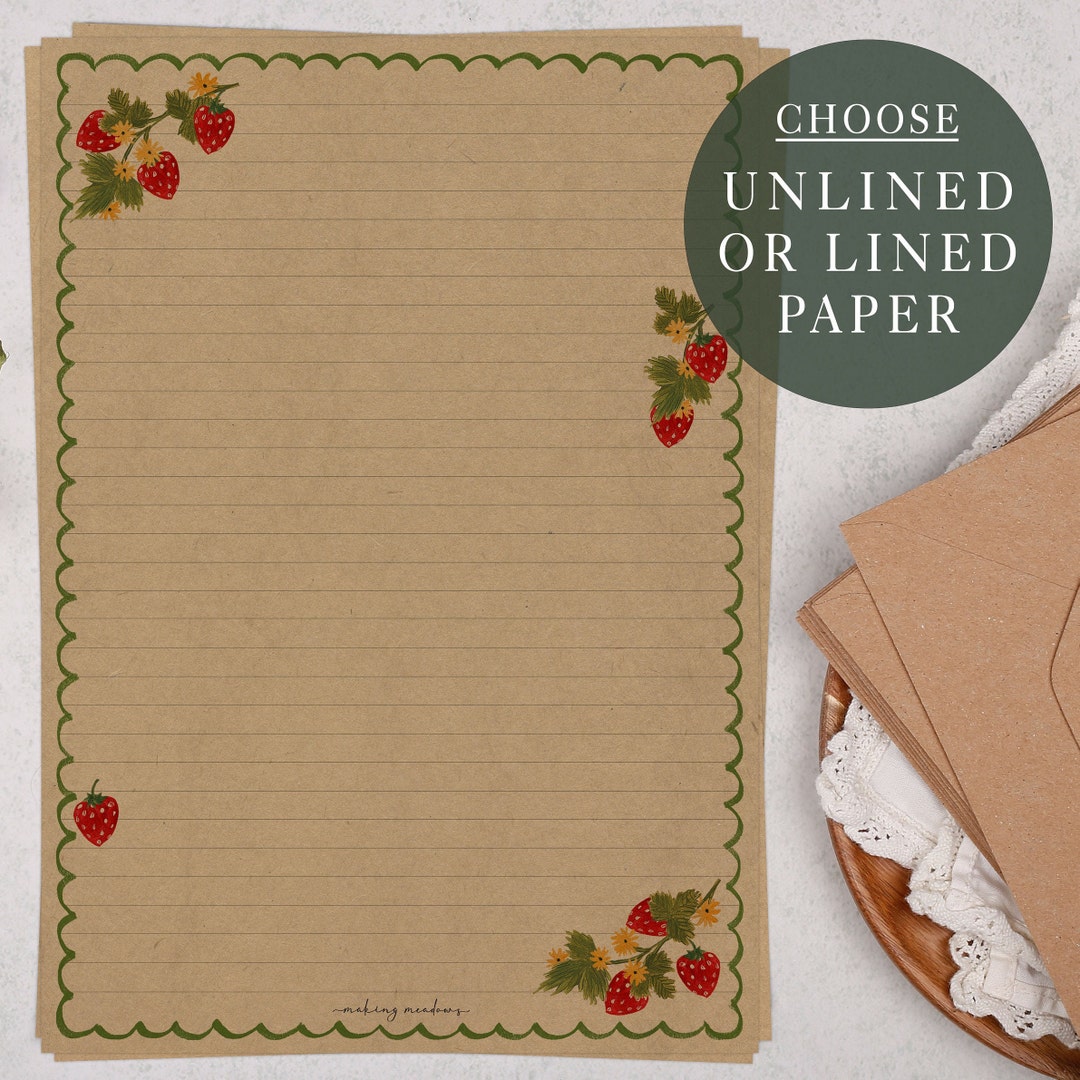 A4 Kraft Letter Writing Paper Sheets | Strawberries With Scalloped Edge ...