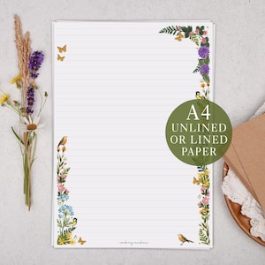 A4 Letter Writing Paper With Meadow Floral Flowers - Lined or Unlined ...