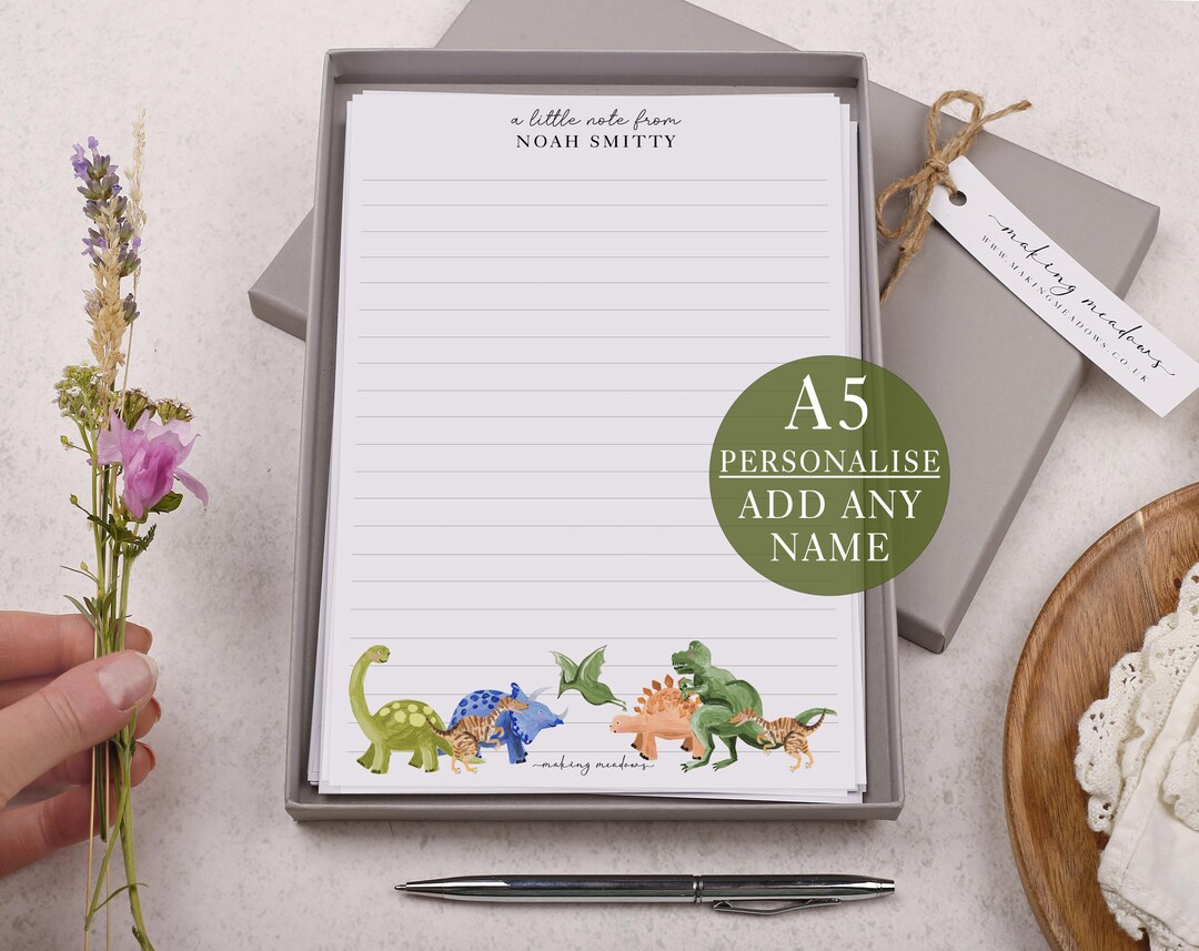 A5 Personalised Letter Writing Paper With Children’s Dinosaur - Lined ...