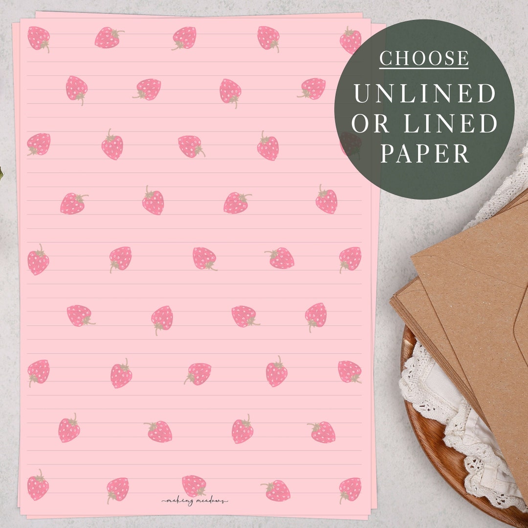 A4 Pink Letter Writing Paper Sheets | Strawberry Fruit Design ...