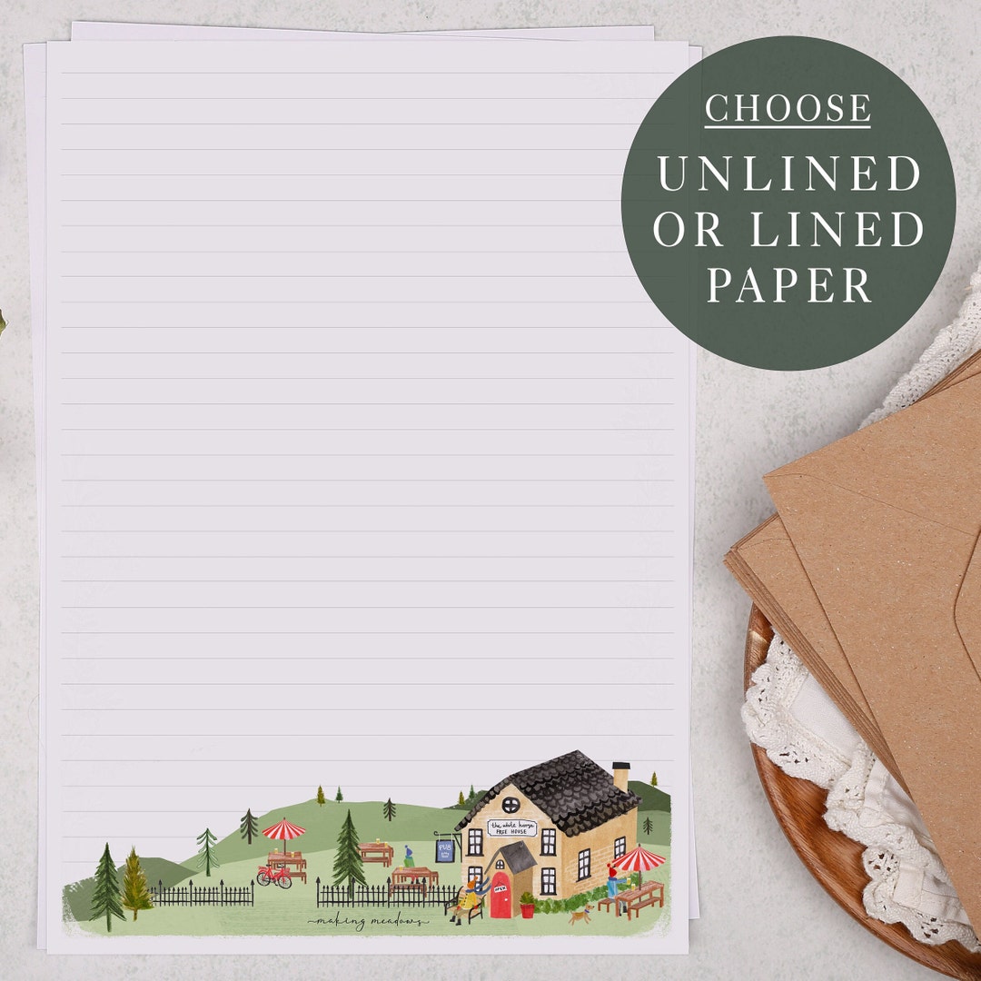 A4 Letter Writing Paper Sheets | Country Village Pub Border | Lined or ...