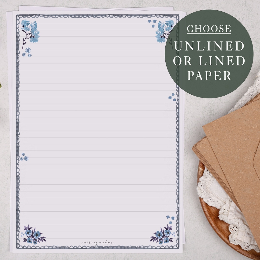 A4 Letter Writing Paper Sheets | Blue Florals and Scalloped Border ...
