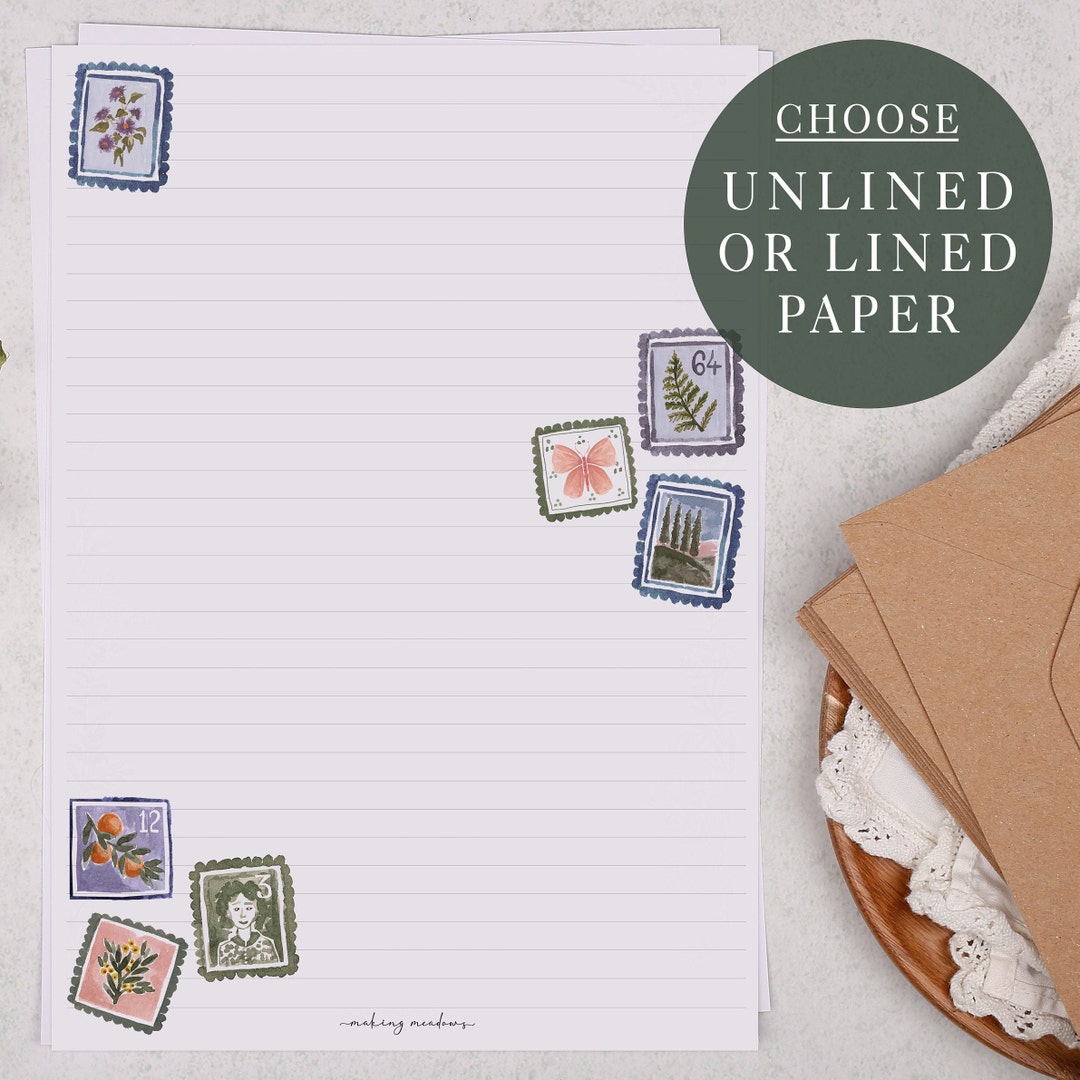 A4 Letter Writing Paper Sheets | Watercolour Floral Stamp Postal Design ...