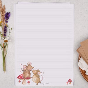 A4 Letter Writing Paper Sheets | Cute Watercolour Mice on Woodland ...