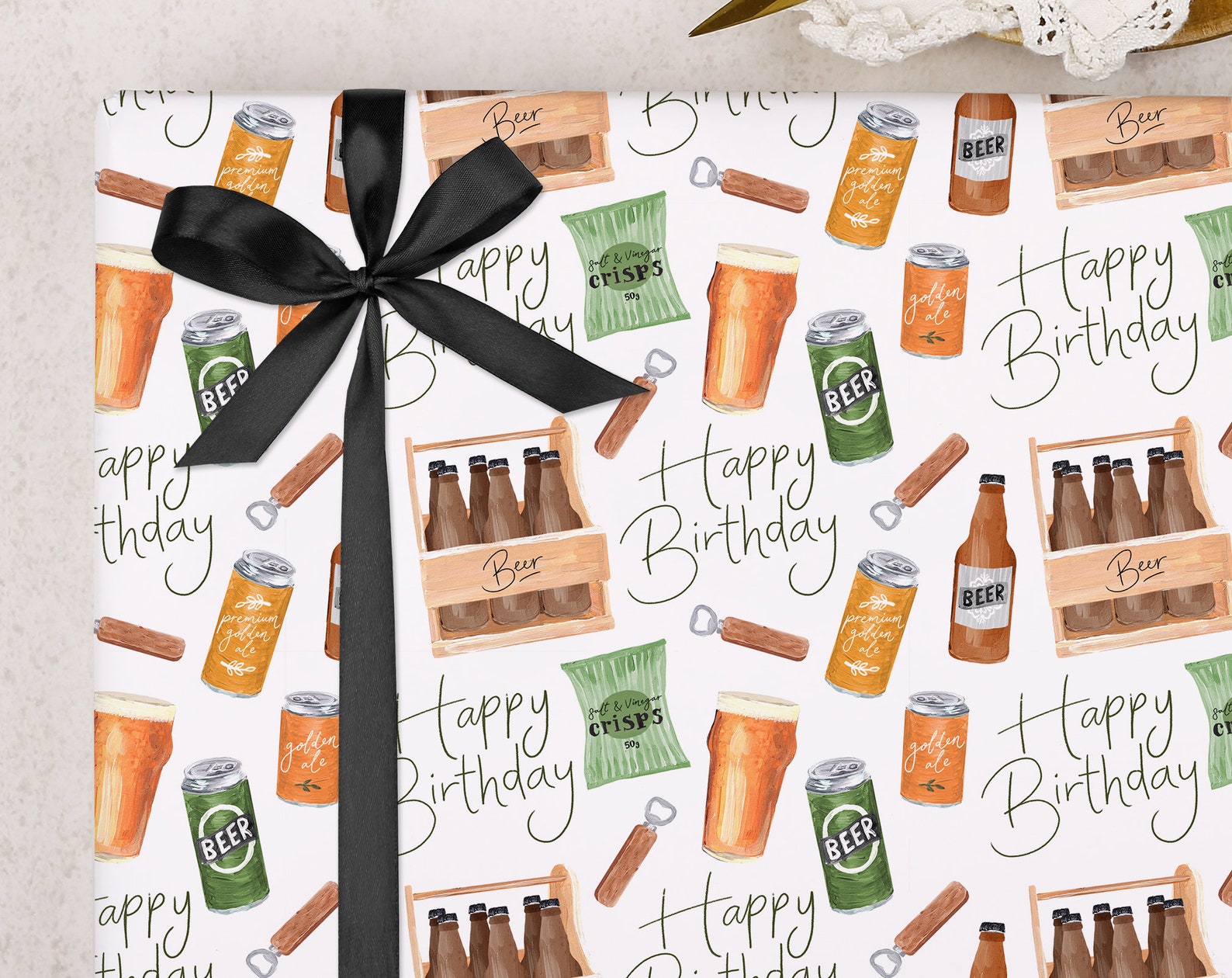 Pub Beer Wrapping Paper for Him Alcohol Happy Birthday Male Gift Wrap ...