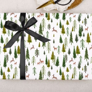 Deer Christmas Wrapping Paper | Forest Christmas Tree & Reindeer Gift ...